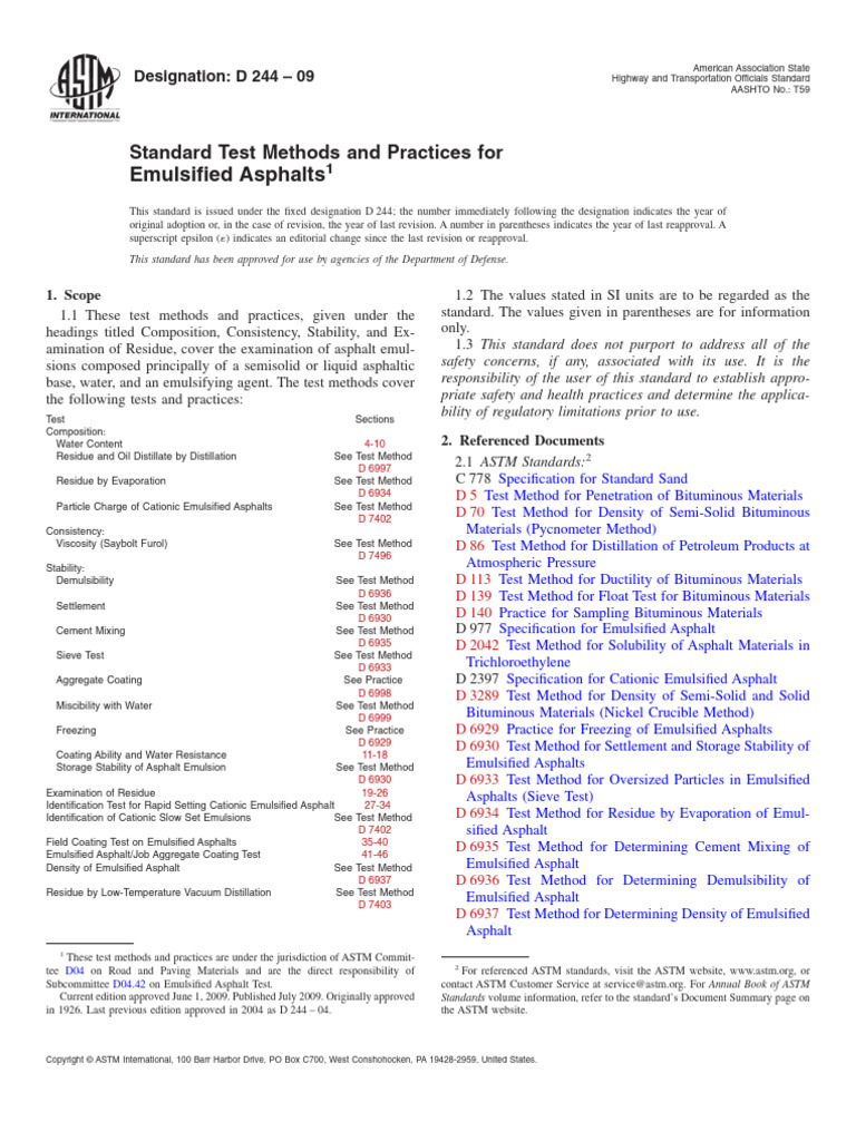 Astm D244 (D244-09) | PDF | Distillation | Emulsion