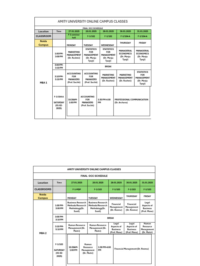 Amity University Class Schedule | PDF | Combinatorics | Computing