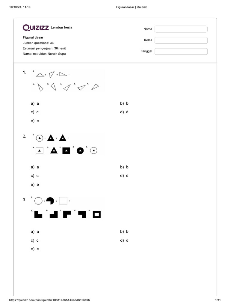 Figural Dasar Worksheet Quiz | PDF