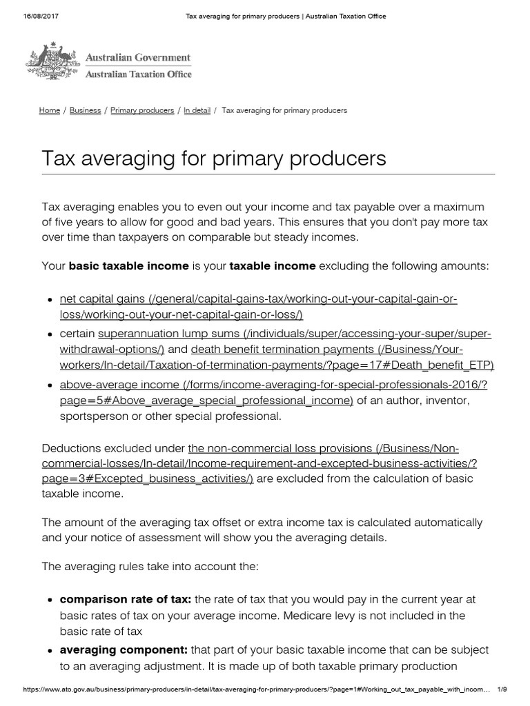 Tax Averaging For Primary Producers - Australian Taxation Office | PDF ...