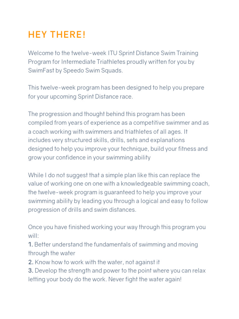 SwimFast by Speedo Swim Squads 12 Week Sprint Intermediate Plan | PDF ...