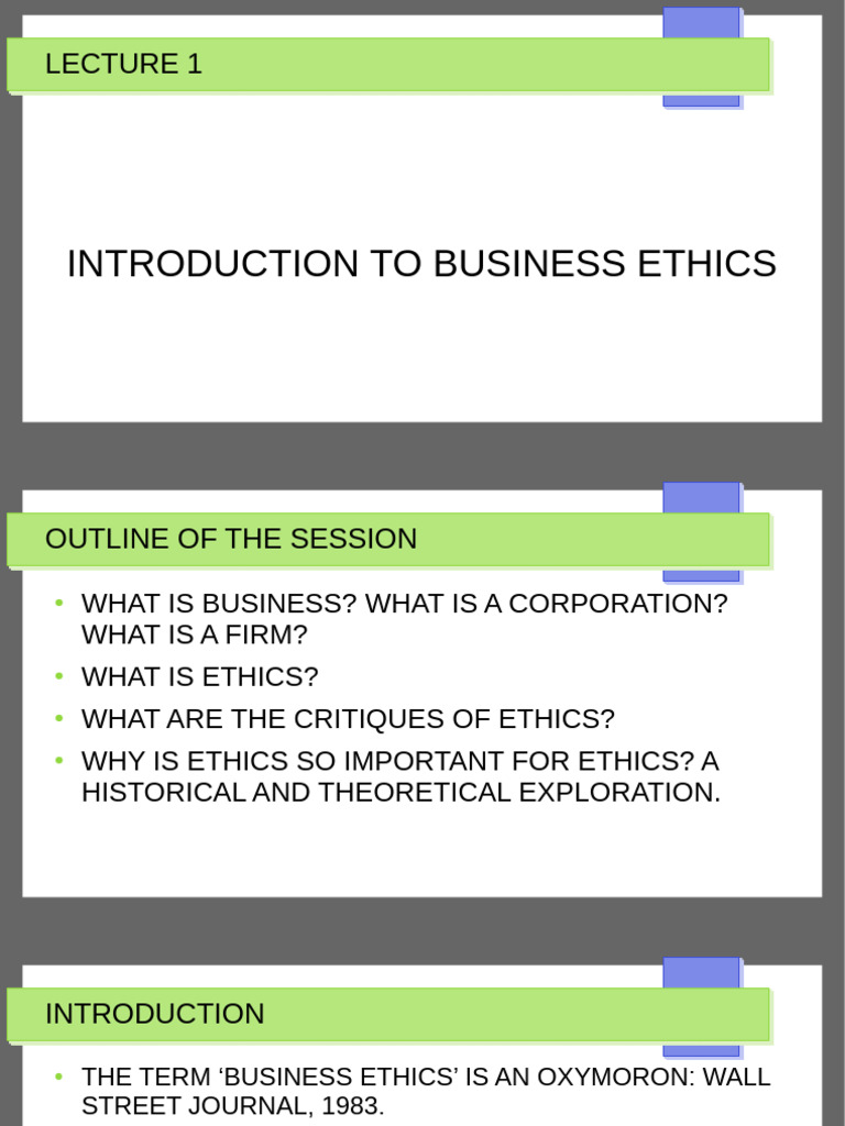 Session 1 INTRODUCTION TO BUSINESS ETHICS | PDF | Business Ethics ...