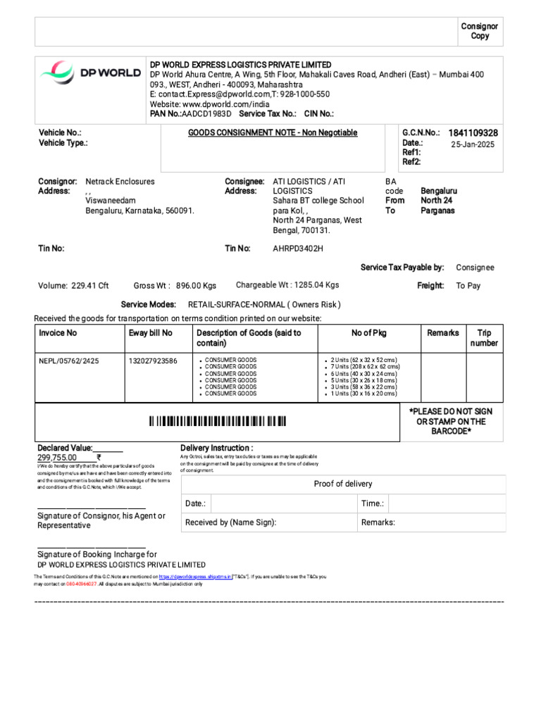 Consignments 20248575 Print | PDF | Payments | Government Finances