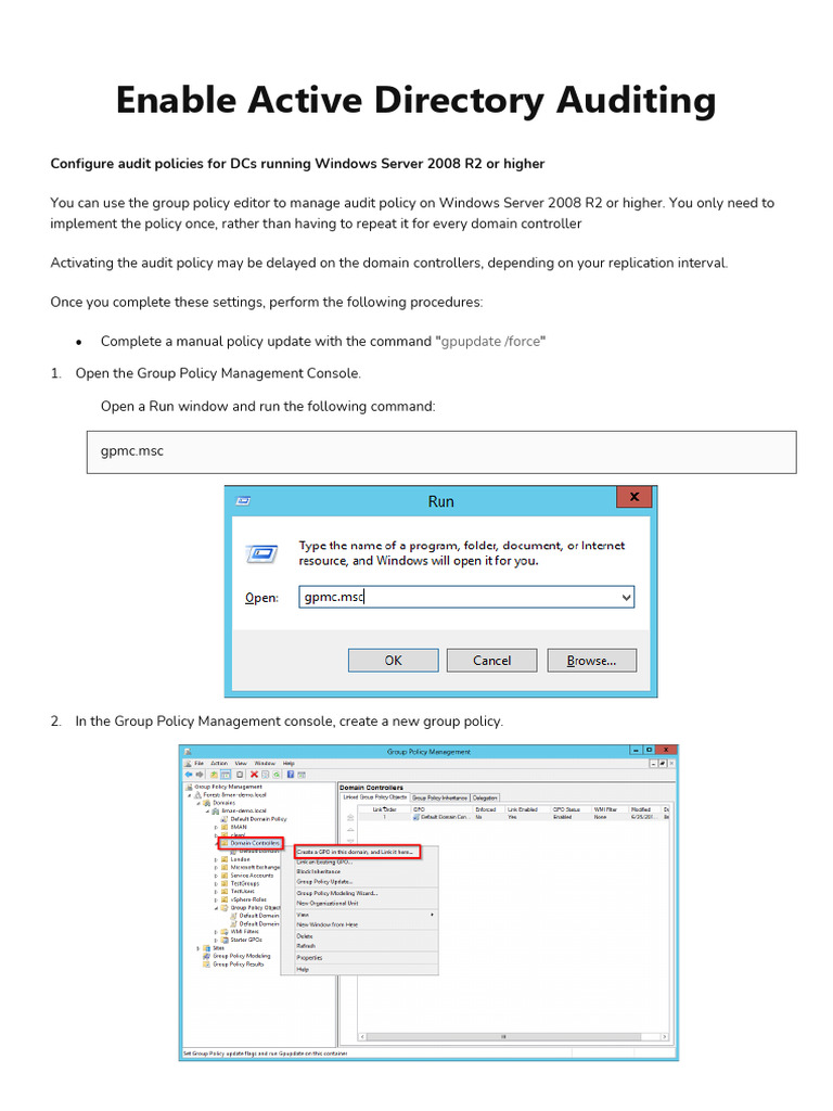 Enable Active Directory Auditing | PDF | Group Policy | Active Directory