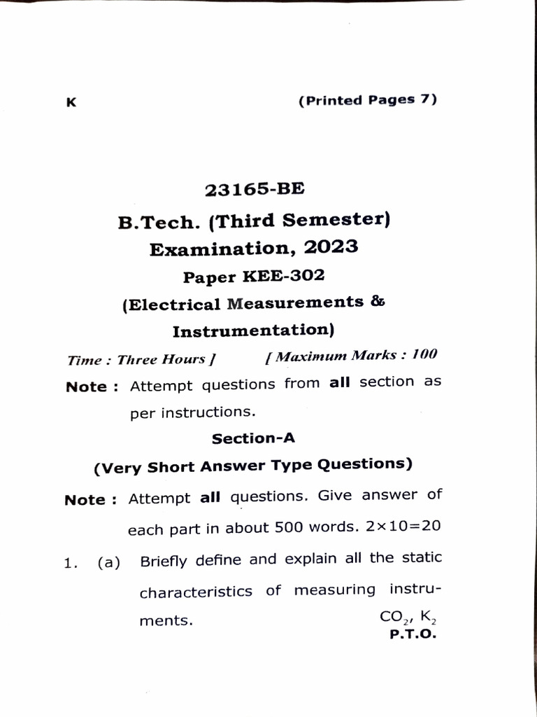 Electrical Measurements Exam Paper 2023 | PDF | Inductor | Electromagnetism