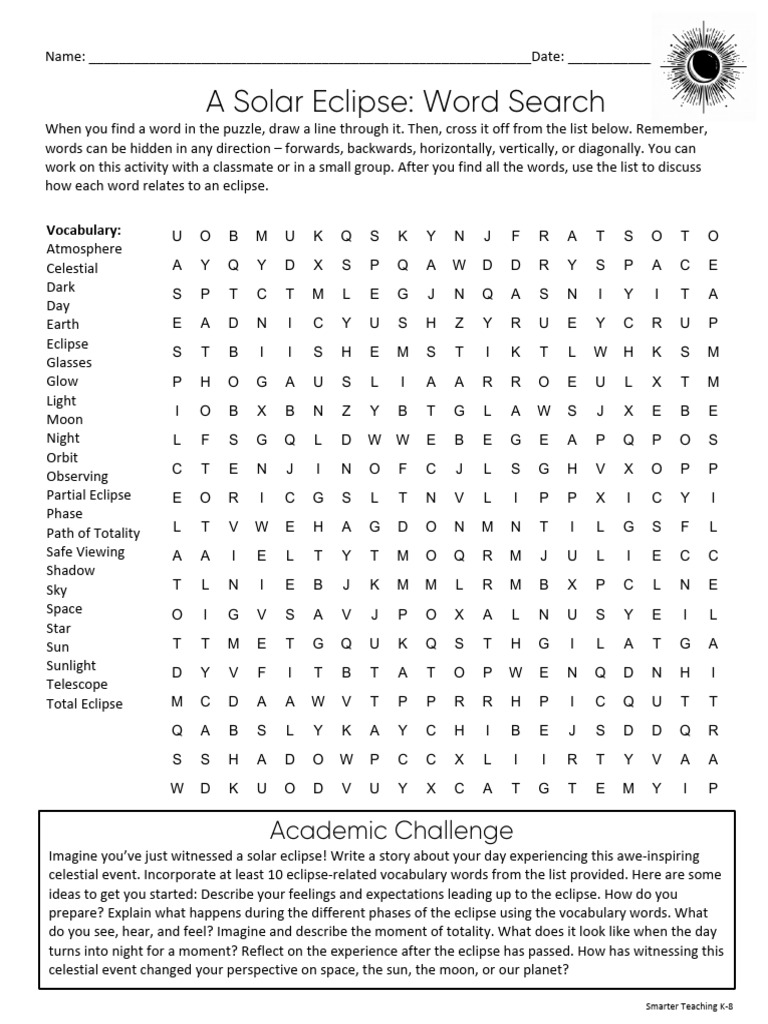 A Solar Eclipse: Word Search: Academic Challenge | PDF | Solar Eclipse ...