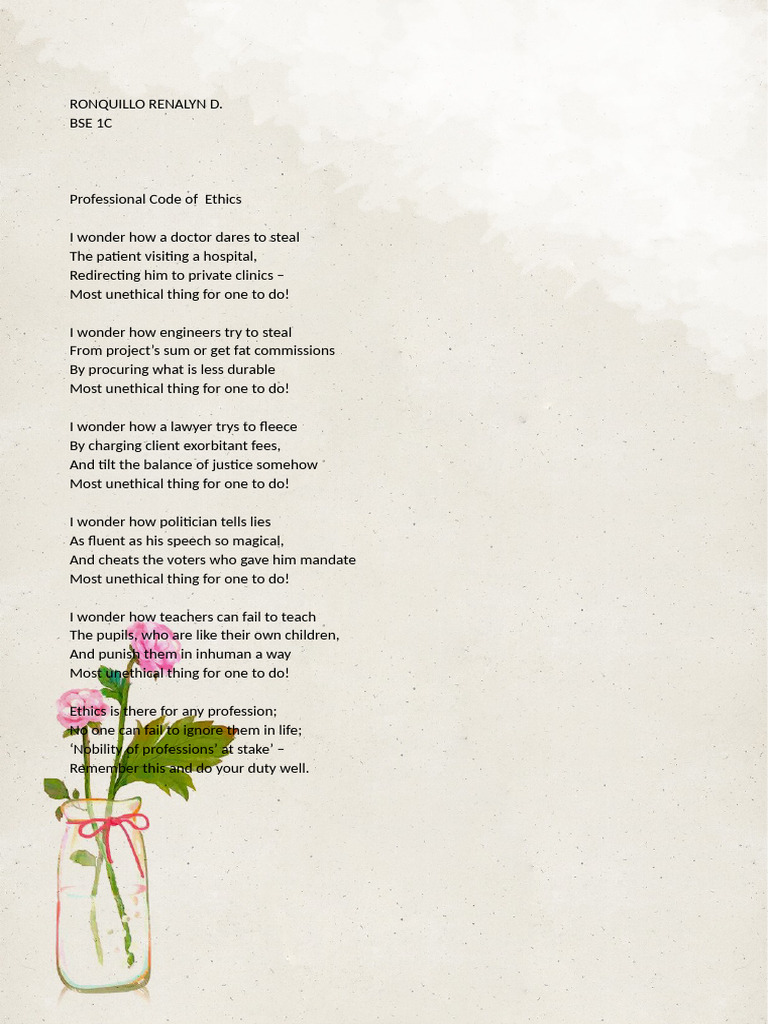 Professional Ethics Poem | PDF