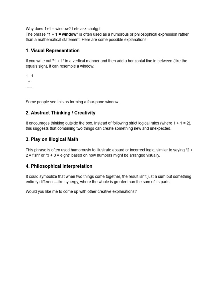 Creative Math: 1+1=Window Explained | PDF