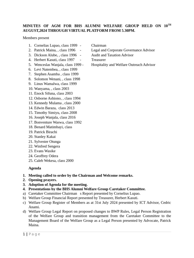 Minutes of Agm For BHS Alumni | PDF | Business | Economies