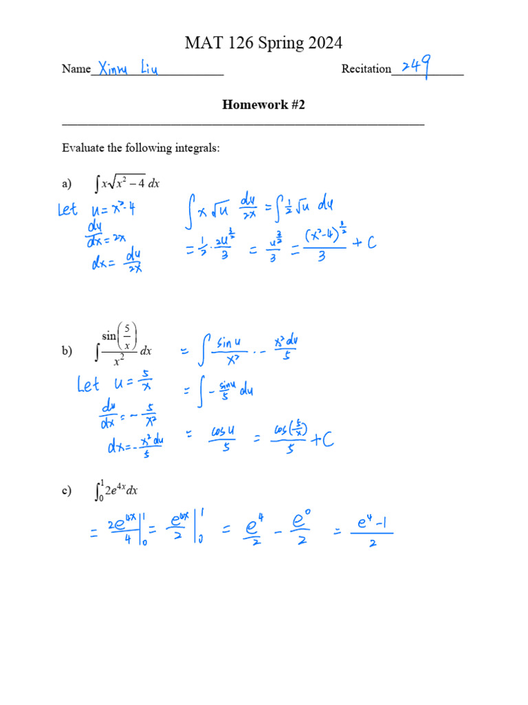Paper HW 2 For MAT 126 Spring 2025 | PDF