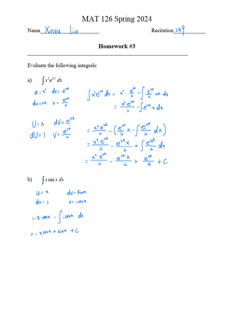 Paper HW 3 For MAT 126 Spring 2024 | PDF