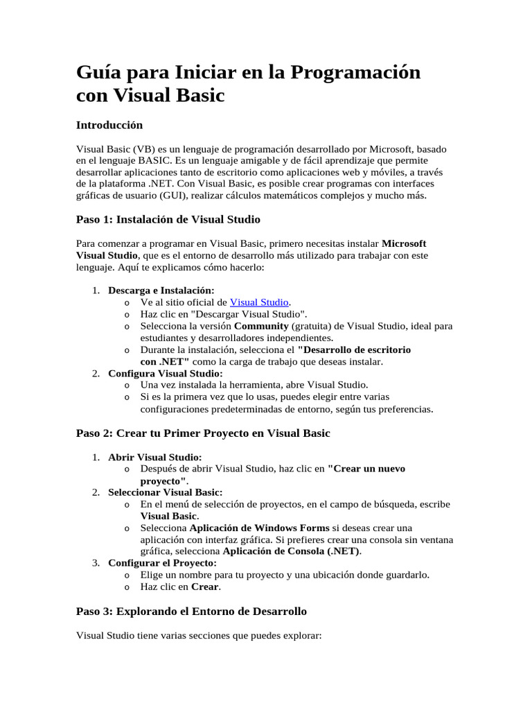 Guía para Iniciar en La Programación Con Visual Basic | PDF | Básico | Botón (Computación)