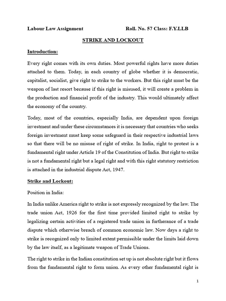 Labour Law Assignment Case | PDF | Strike Action | Lockout (Industry)