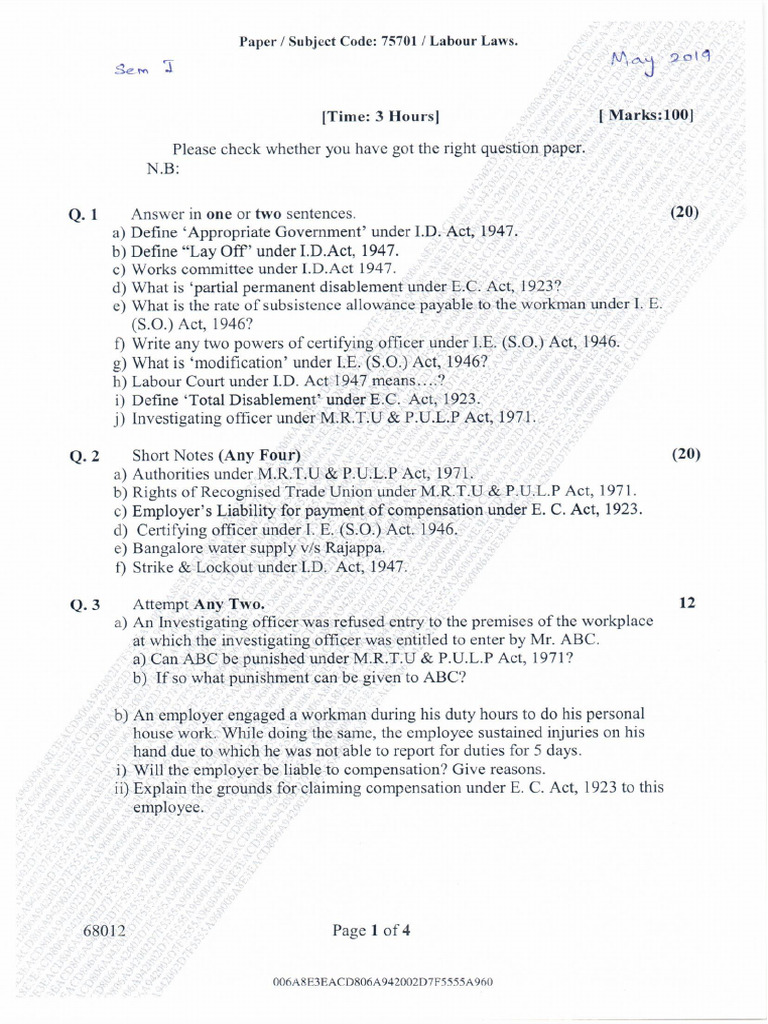2019 May Labour Laws | PDF
