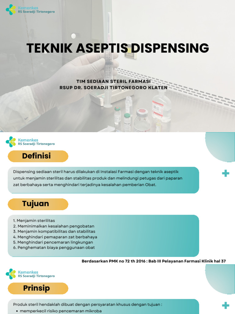 Teknik Aseptis Dispensing: Tim Sediaan Steril Farmasi Rsup Dr. Soeradji Tirtonegoro Klaten | PDF