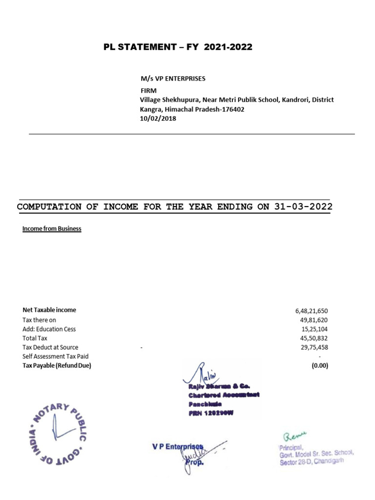 3 Years Bal Sheet - VP Enterprises | PDF | Expense | Taxes