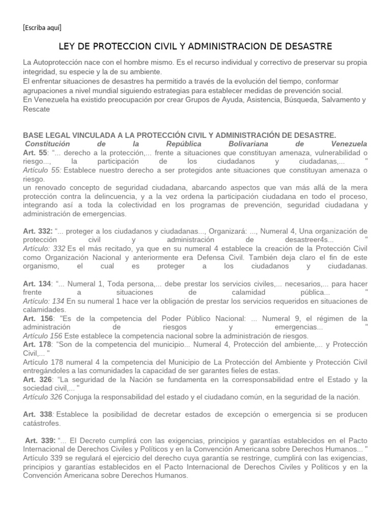 LEY DE PROTECCION CIVIL Y ADMINISTRACION DE DESASTRE | PDF | Defensa Civil | Gobierno