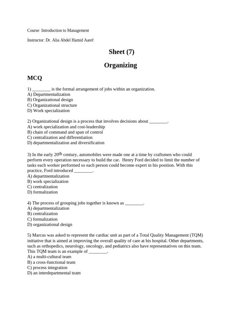 sheet 7 org | PDF | Organizational Structure | Decentralization