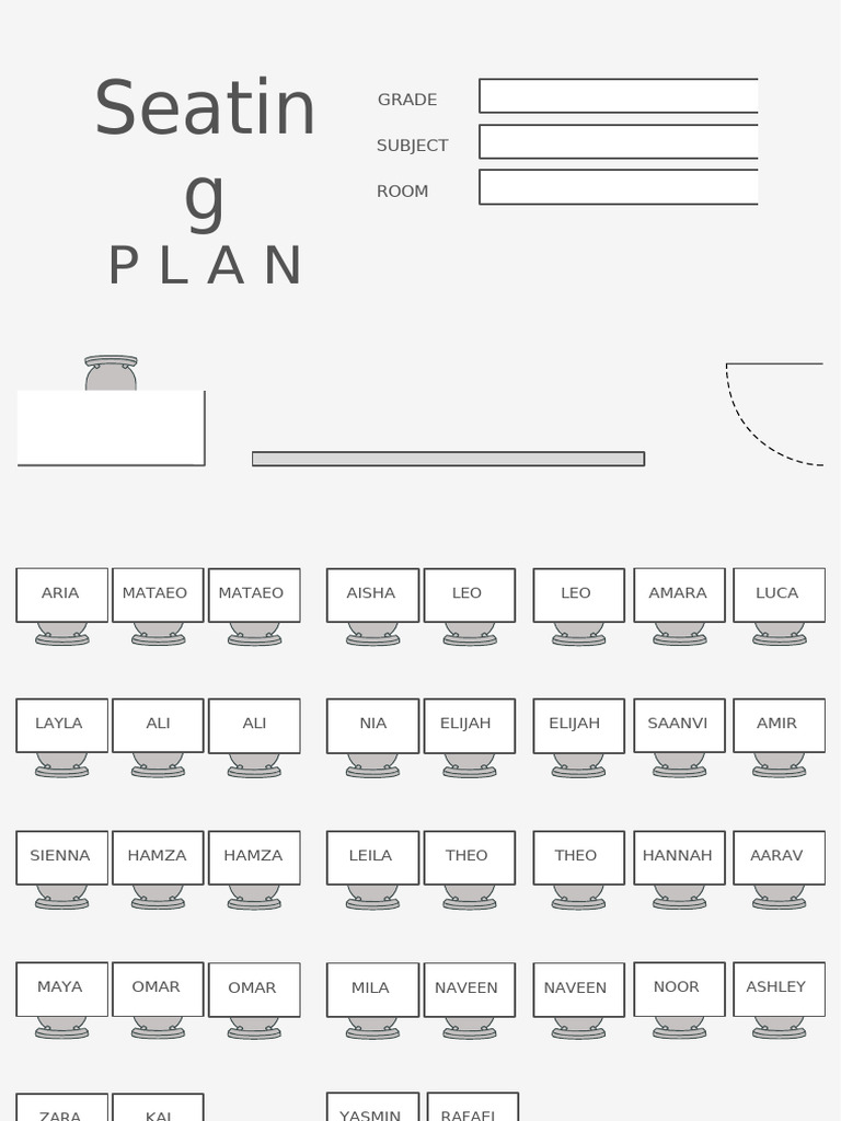 Classroom Seating Plan Document in Simple Greyscale Style - 20250121 ...