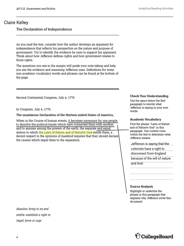 Annotated Declaration of Independence Primary Sources | PDF | United ...