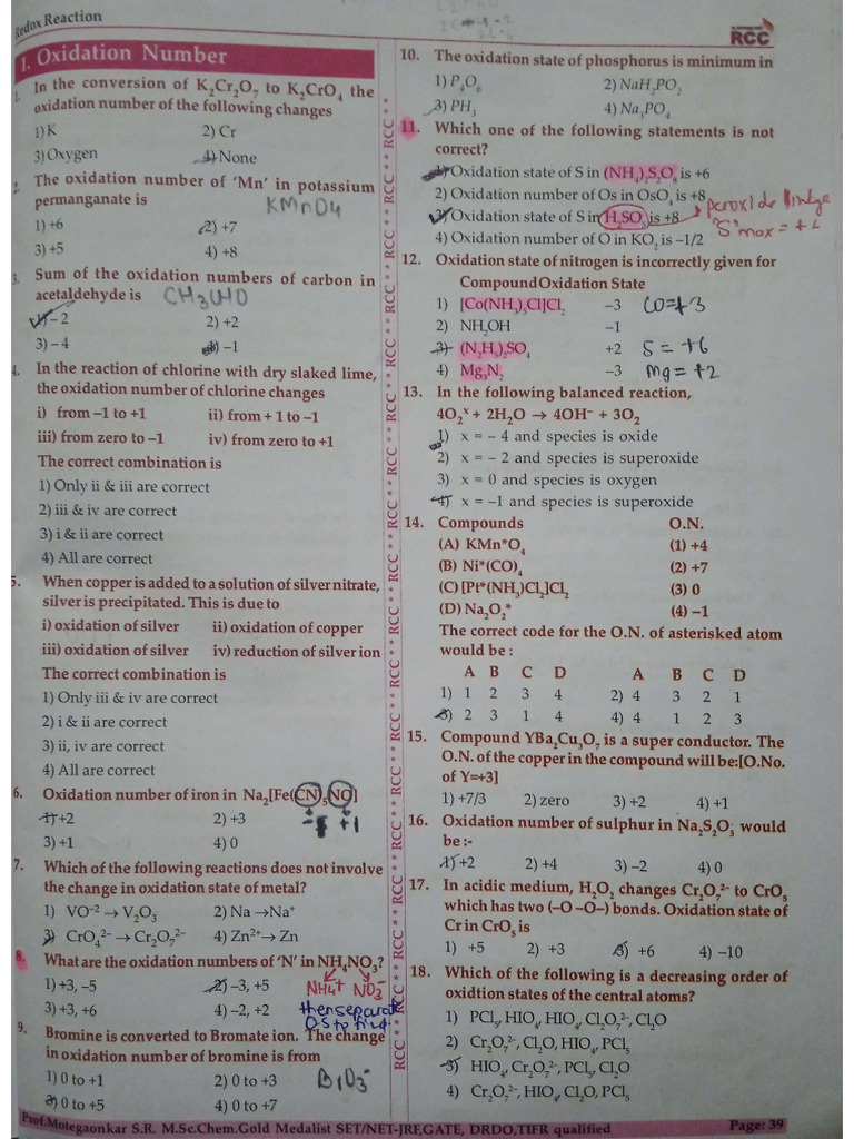 Redox Reaction RCC Booklet | PDF