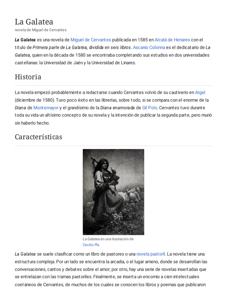 La Galatea - Wikipedia, La Enciclopedia Libre | PDF | Novelas españolas | Literatura en español