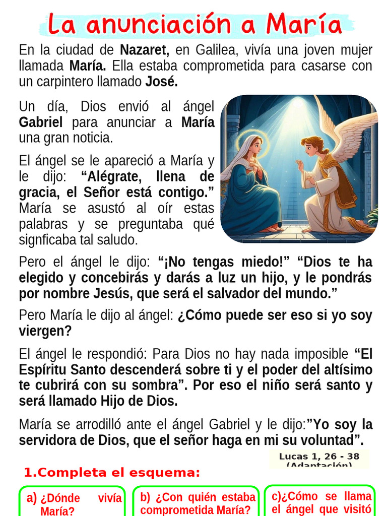 Ficha La Anunciación Del Ángel A María Maestra Janet | PDF | María ...