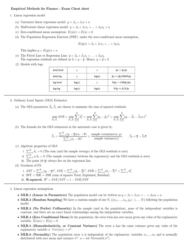 cheatsheet | PDF | Ordinary Least Squares | Bias Of An Estimator
