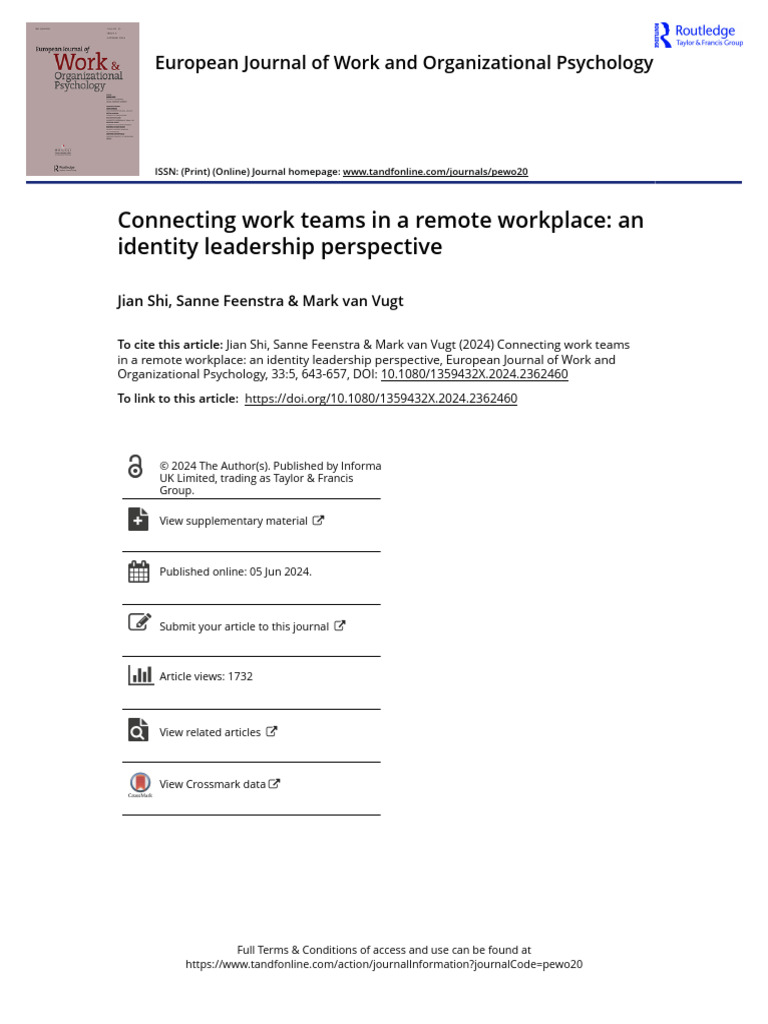 Connecting Work Teams in A Remote Workplace An Identity Leadership ...