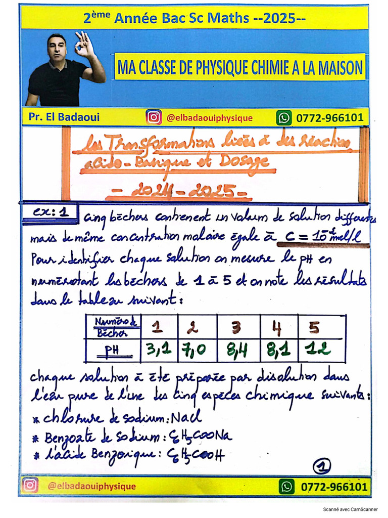 Série Dosage Deuxième Bac SC Math Prof El Badaoui - 2025 | PDF
