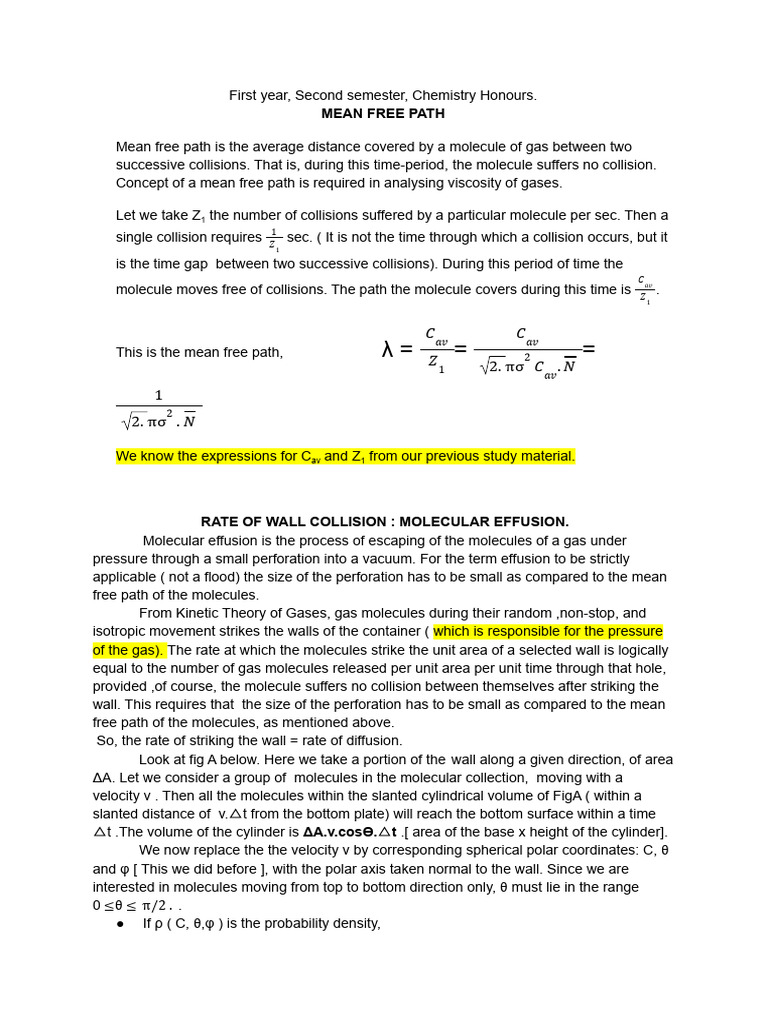 Mean Free Path, Effusion | PDF | Gases | Physical Sciences