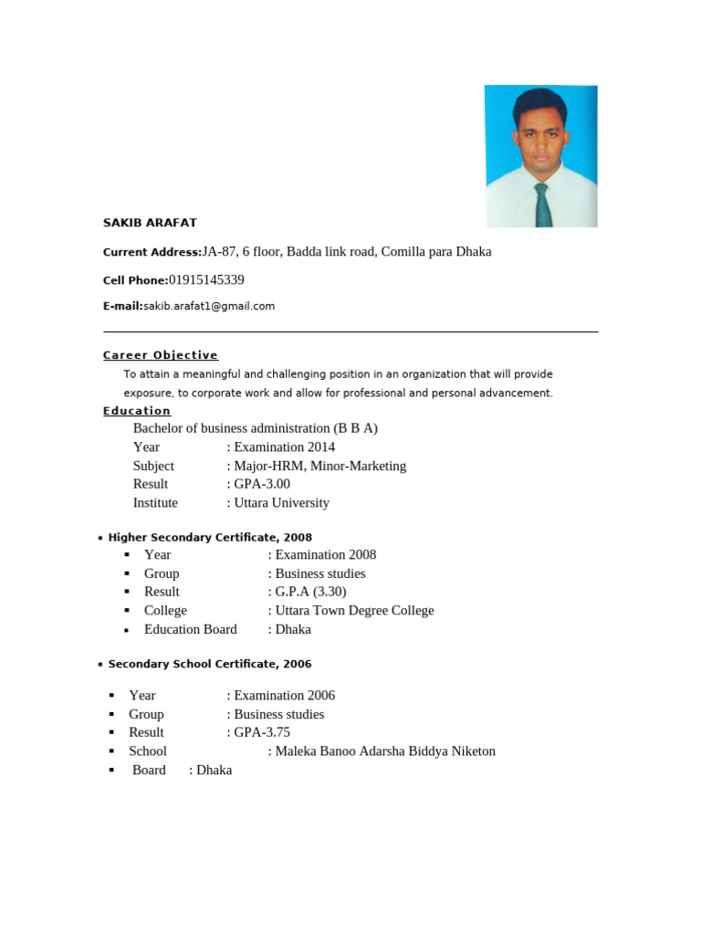 Sakib Arafat - BBA Graduate Resume | PDF