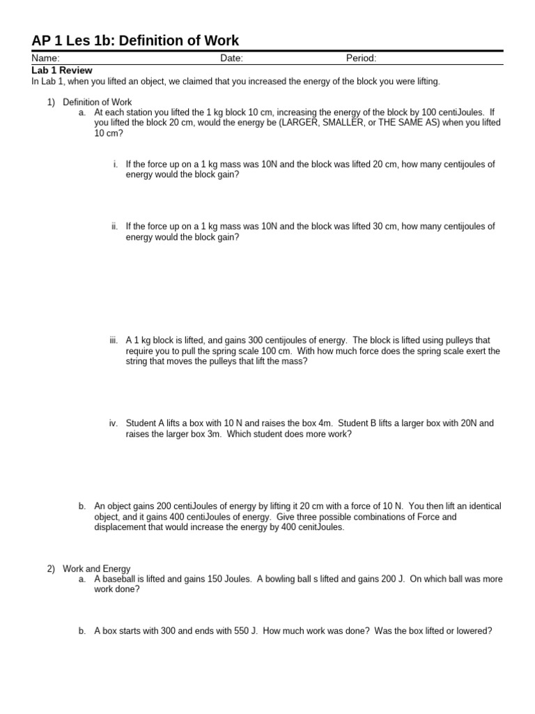 AP1 NRG - Les 1b - HO Definition of Work Rev 1 | PDF | Force ...