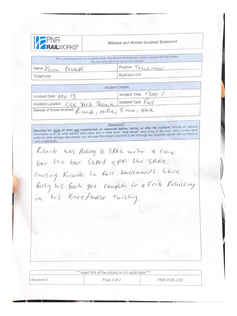 CSX Sarnia Witness Statement - Kevin Castaldi | PDF