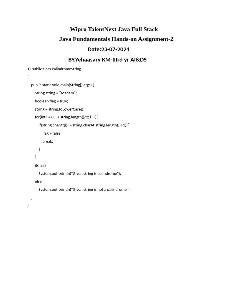 Wipro Talentnext Java Full Stack Pdf String Computer Science Integer Computer Science