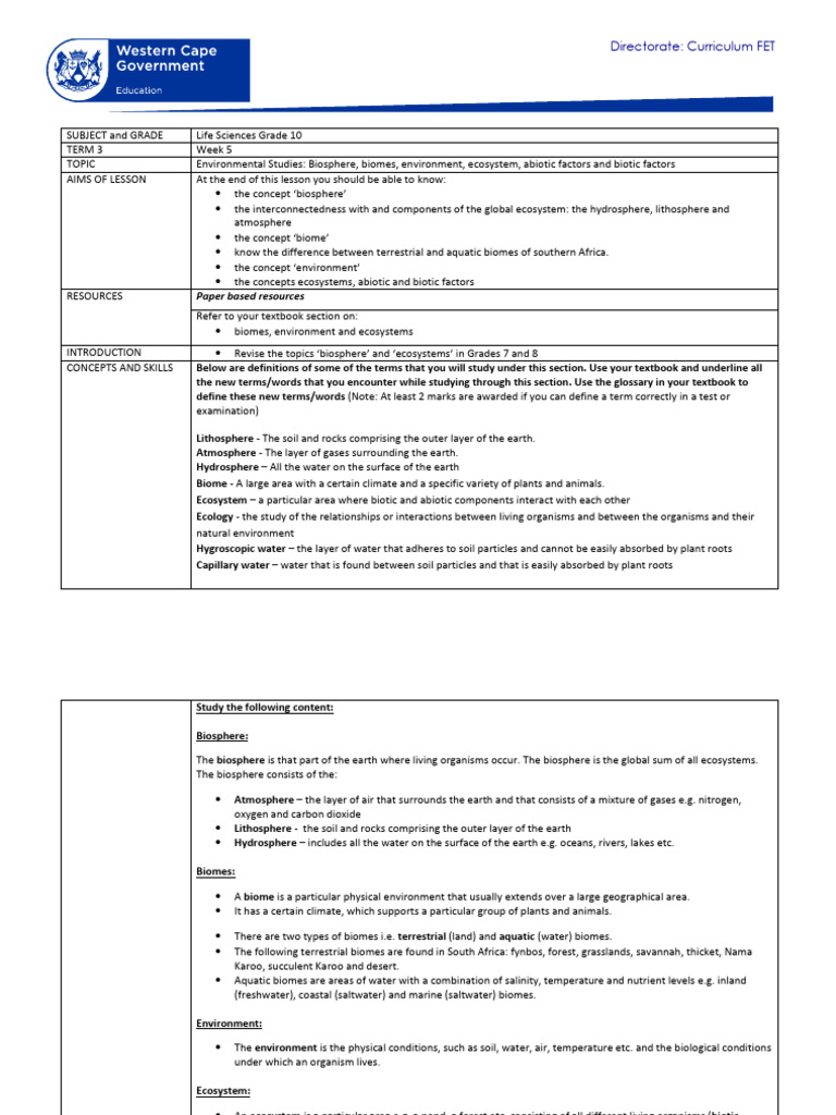 Life Sciences Grade 10 Term 3 Week 5_2020 | PDF | Soil | Ecosystem