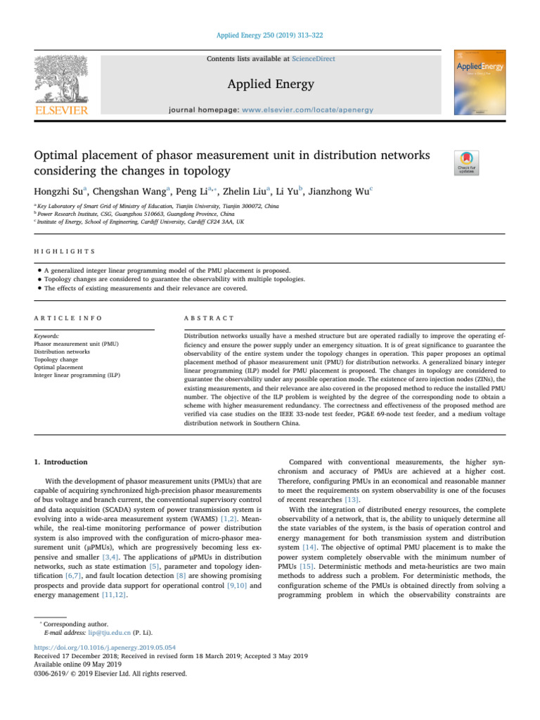Optimal Placement of Phasor Measurement Unit in Distribution Networksconsidering The Changes in ...
