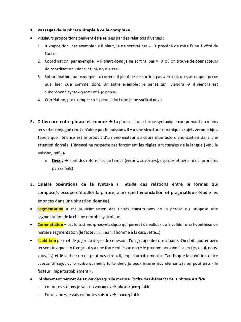 Syntaxe et Énonciation en Français | PDF | Phrase | Unités sémantiques