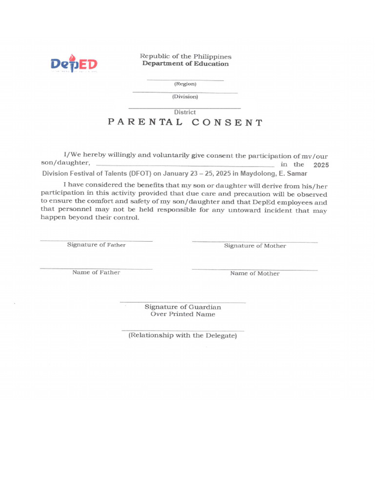 DFOT 2025 Parental Consent | PDF