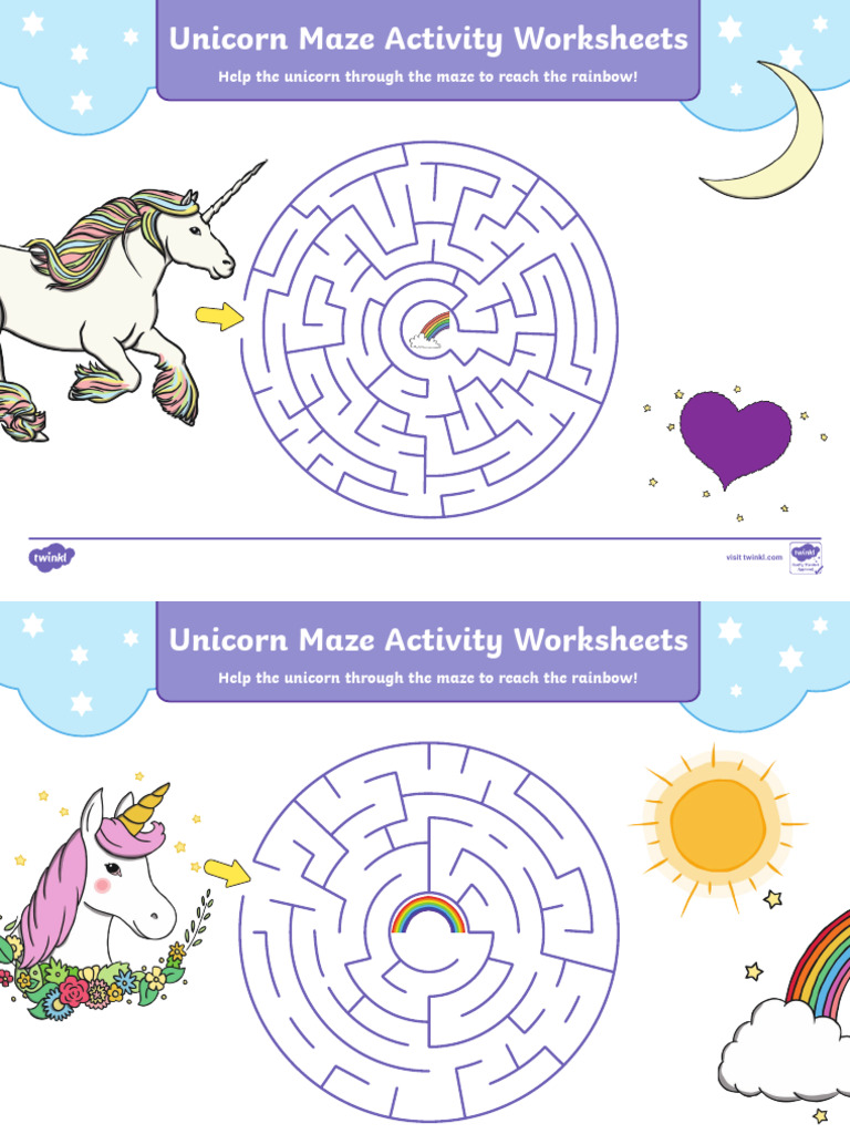 T TP 1659008633 Unicorn Maze Activity Worksheets Ver 2 | PDF