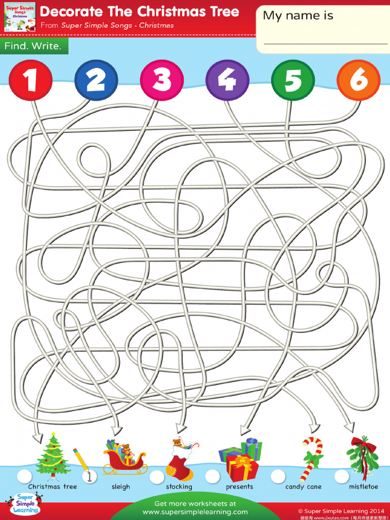 Decorate The Christmas Tree Worksheet Follow The Lines | PDF
