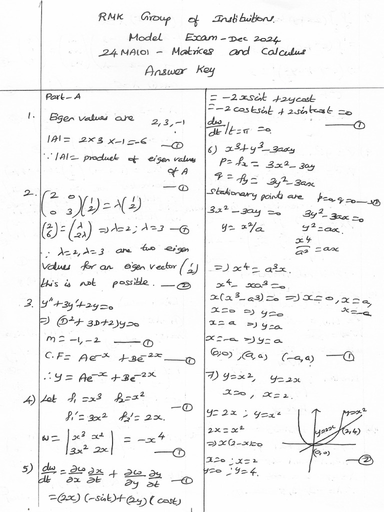24MA101 Model Anwer Key | PDF