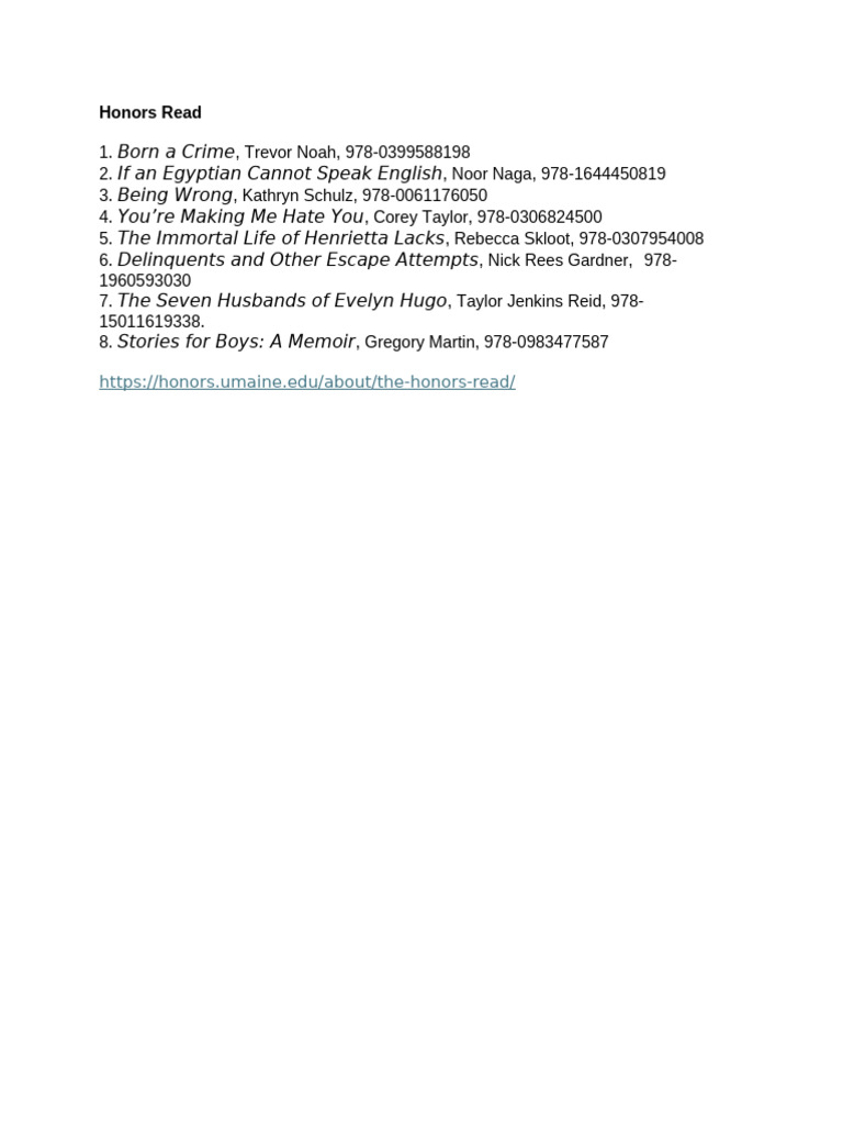Honors Read | PDF