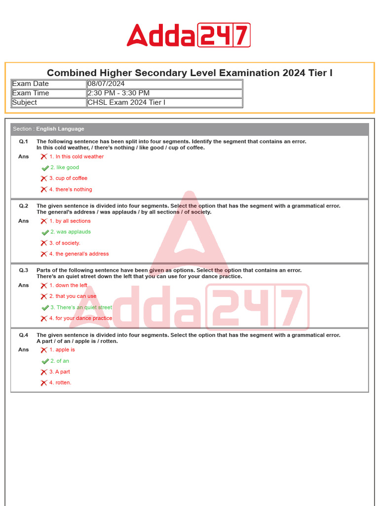 SSC CHSL Tier 1 Question Paper 8 July 2024 Shift 3 | PDF | Forests ...