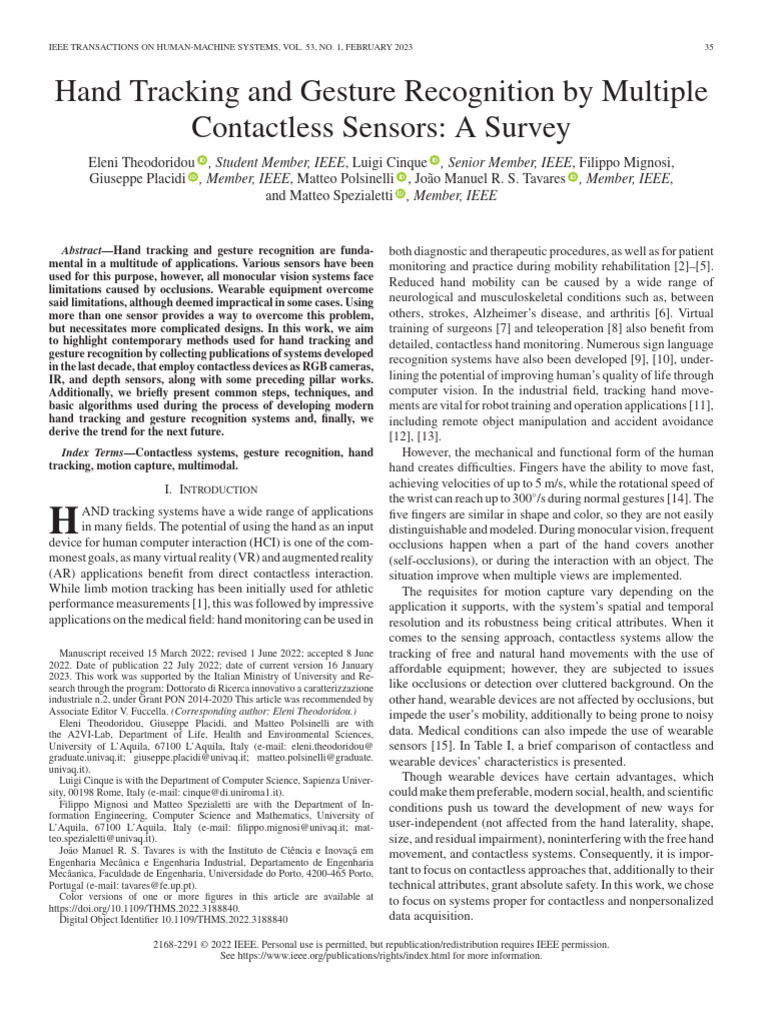 Hand Tracking and Gesture Recognition by Multiple Contactless Sensors A ...