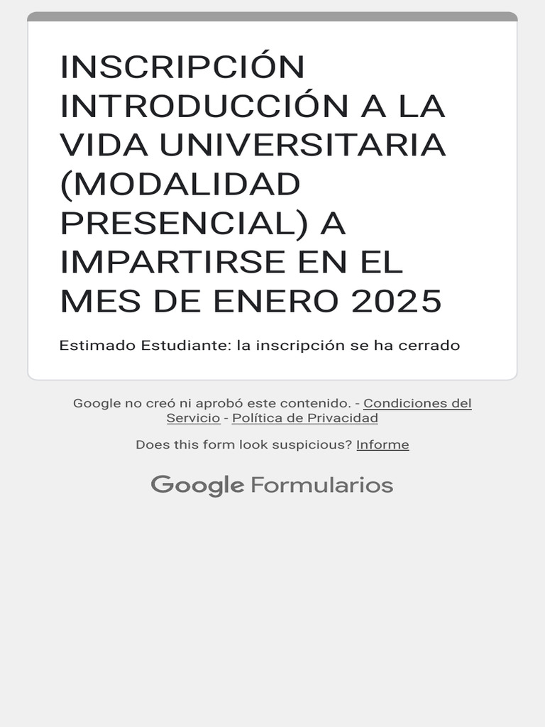 Inscripción Vida Universitaria 2025 | PDF