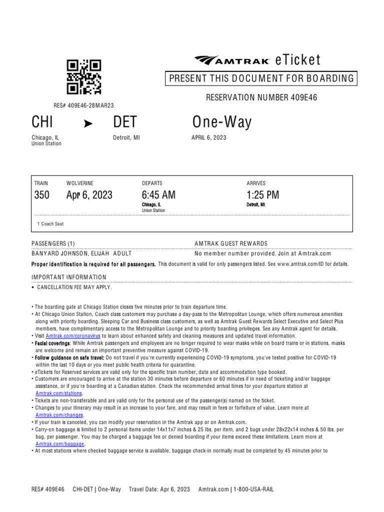 Amtrak ETicket and Receipt For Your 04062023 Trip - ELIJAH BANYARD JOHNSON | PDF | Amtrak