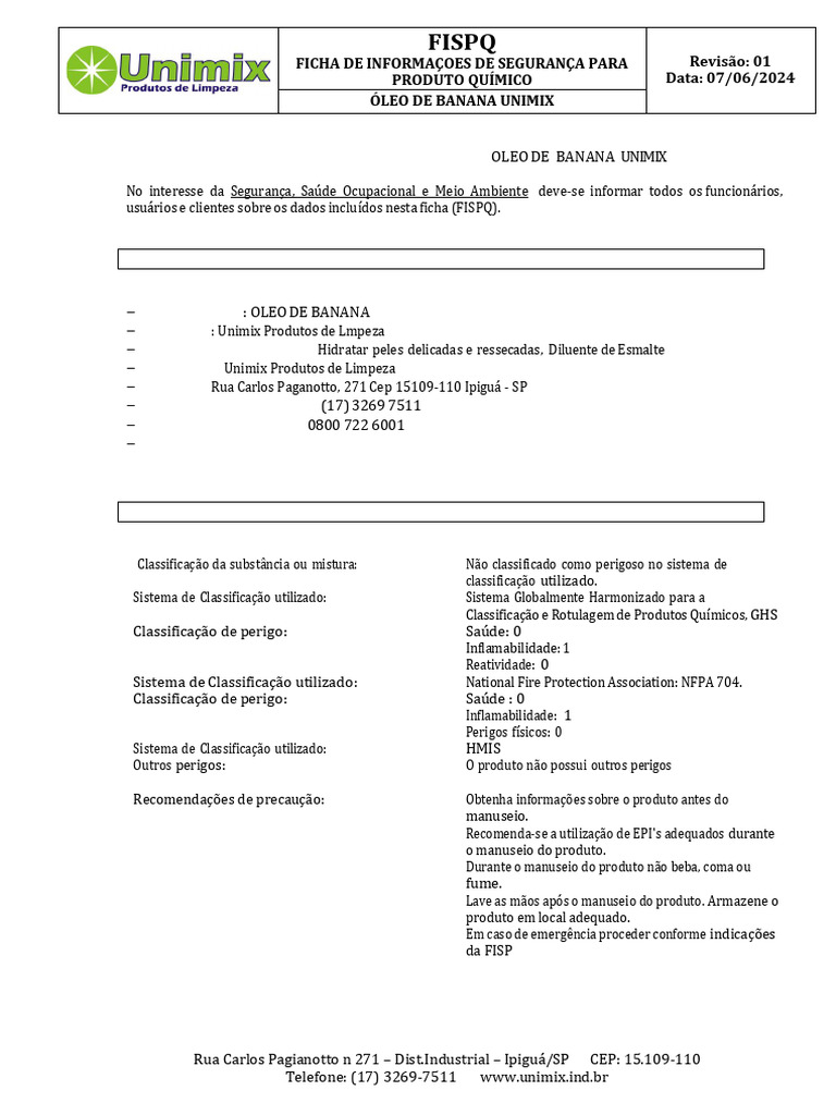 Fispq - Oleo de Banana Unimix | PDF | Desperdício | Temperatura