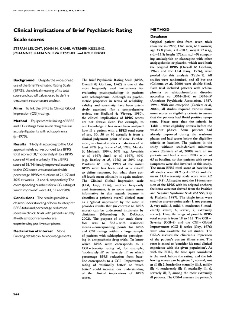 Bprs Leucht Et Al Paper 2005 | PDF | Psychosis | Schizophrenia