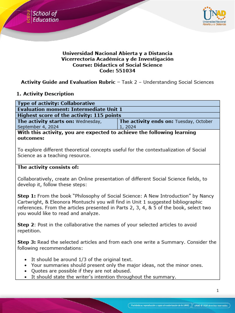 Activity Guide and Evaluation Rubric-Unit 1-Task 2 - Understanding Social Science | PDF ...